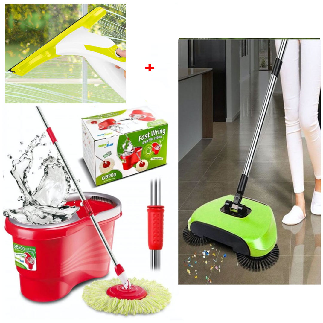 Mop rotativ cu galeata + Matura profesionala 3in1, Rotatie 360 grade ...