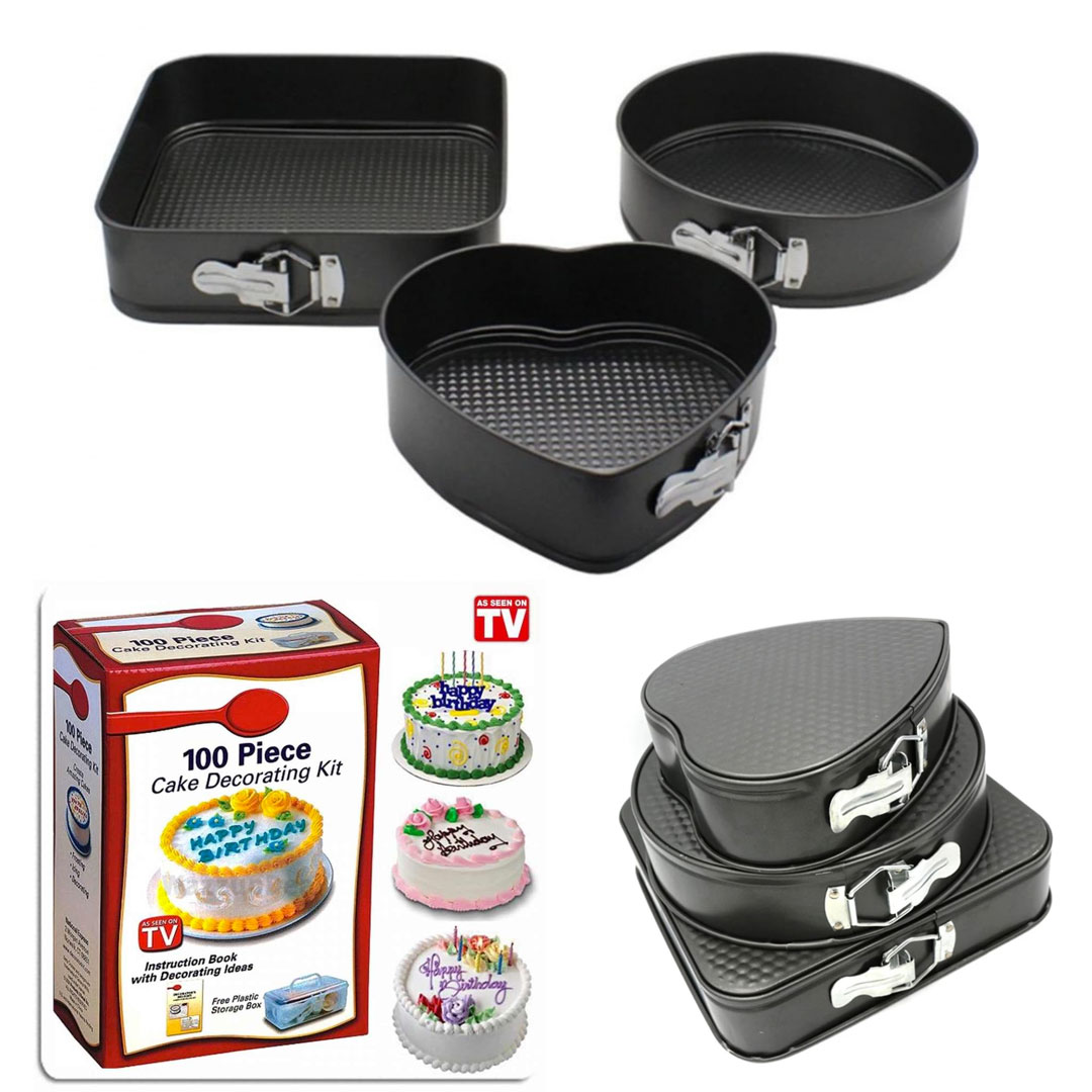 Set 3 Tavi de prajituri, cu baza detasabila si forme diferite + Kit 100 ...