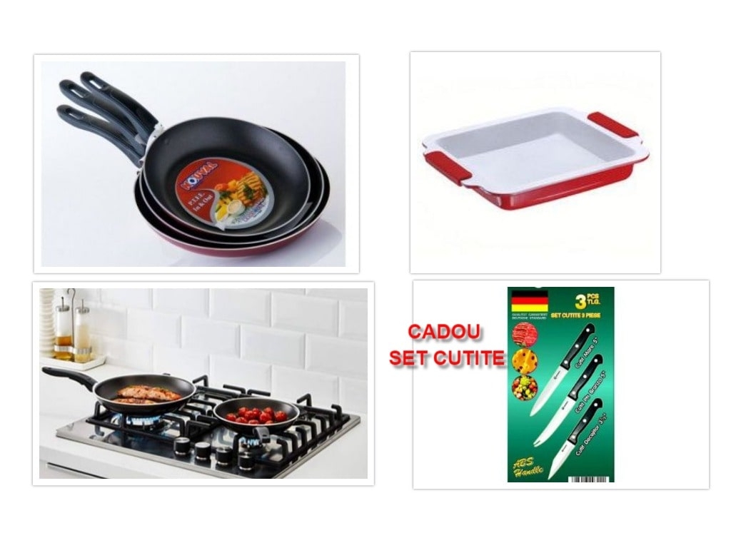 Set 3 Tigai Delis, otel carbon teflonat + Tava Pentru Cuptor Ertone ...