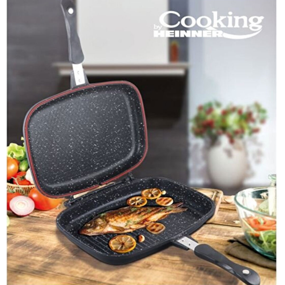 Tigaie Dubleta, Grill, interior nonstick marmorat, 32x24x7.5 cm, A0232A ...