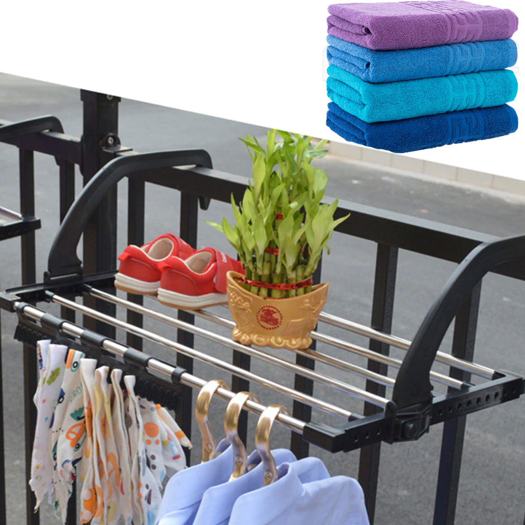 Uscator de haine pliabil cu prindere calorifer/balcon + Set 4 Prosoape ...