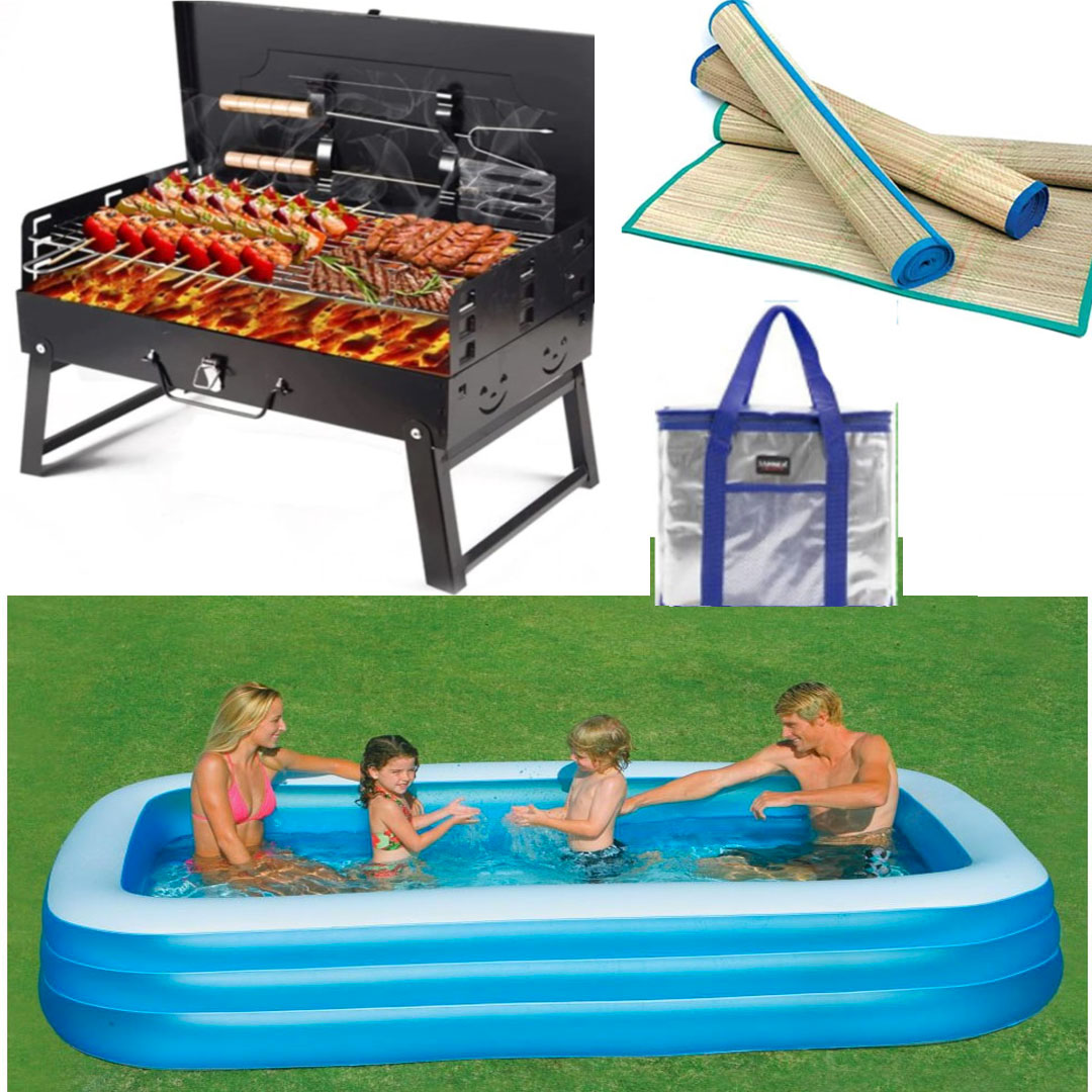 Piscina Gonflabila Family, 201 X 150 Cm + Rogojina de plaja din bambus ...